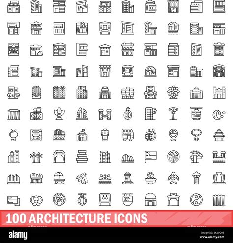 100 Architecture Icons Set Outline Illustration Of 100 Architecture