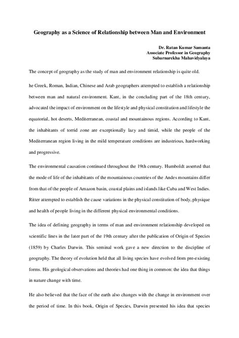 Pdf Geography As A Science Of Relationship Between Man And Environment