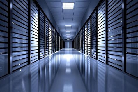 Modern Data Center Corridor With Glowing Server Racks Premium Ai Generated Image