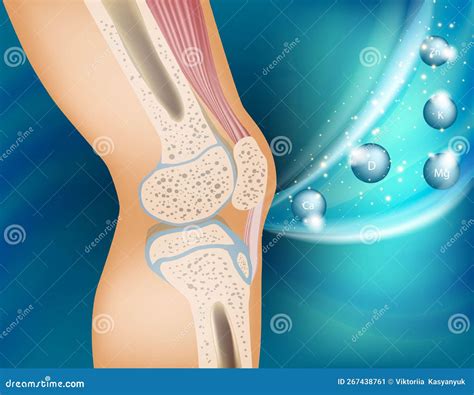 The Concept Of Vitamins For The Healthy Knee Joint Knee Bone Human Anatomy Cartoon Vector