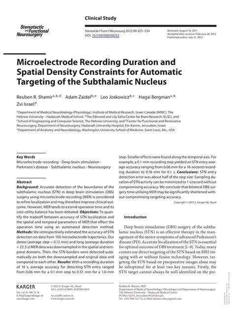 Pdf Microelectrode Recording Duration And Spatial Density Constraints For Automatic Targeting
