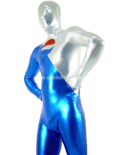 Zentai Suit Silver And Blue Shiny Metalic Zentai Suit