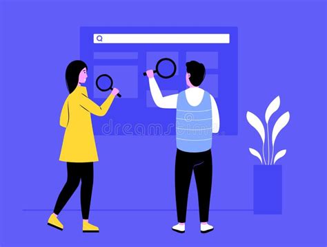 Two People Using Magnifying Glasses To Search Information Online With