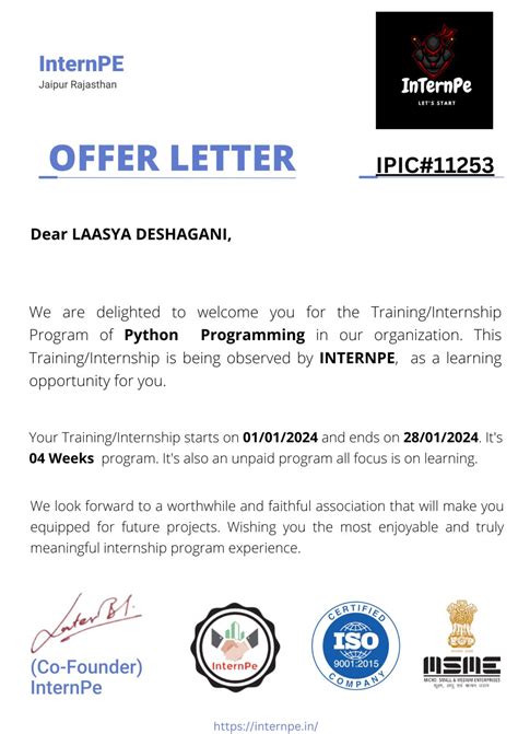 Laasya Deshagani On Linkedin Intern At Internpe