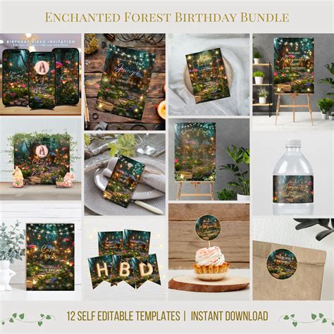 Custom Animated Magical Forest Birthday Bundle Fairy Party Decor