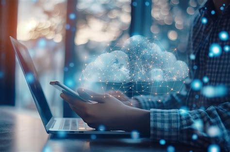 Digital Technology Cloud Computing Concept Software Engineer Using Mobile Smart Phone And Laptop