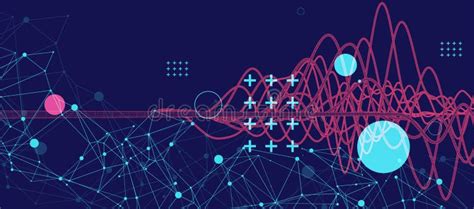 Vector Abstract Background With A Wireframe Dynamic Pipes Line And Particles Plexus Effect