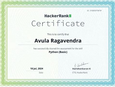Avula Ragavendra On Linkedin Python Hackerrank Certification