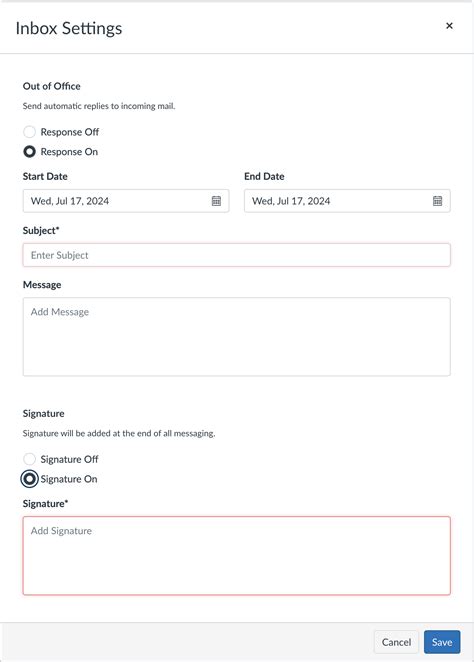 Canvas Update Inbox Out Of Office And Signature Settings Focus
