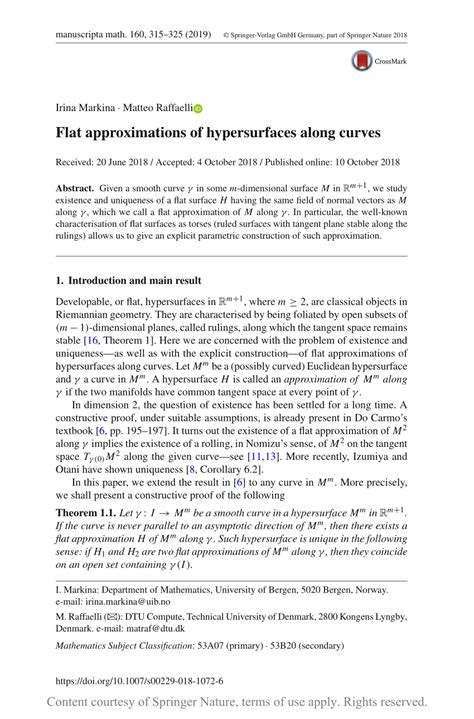 Flat Approximations Of Hypersurfaces Along Curves Request Pdf