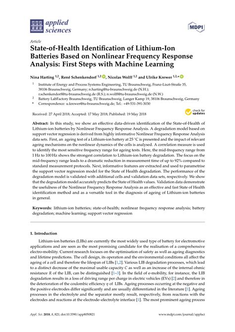Pdf State Of Health Identification Of Lithium Ion Batteries Based On Nonlinear Frequency