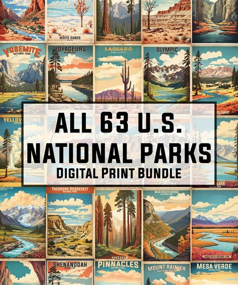 All 63 Us National Parks Vintage Travel Posters Bundle National Parks