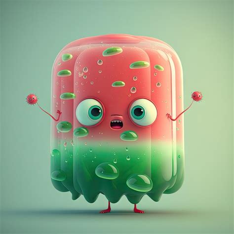 Ai가 생성한 재미있는 젤리 수박 즙이 많은 과일 귀여운 캐릭터 익고 즙이 많은 과일 추상 3d 인물 건강한 채식주의 음식 또는