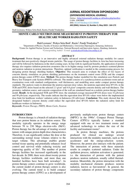 Pdf Monte Carlo Neutron Dose Measurement In Proton Therapy For