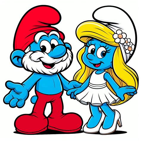 Papa Smurf And Smurfette 🍄🔵🌼 Clipart Illustration