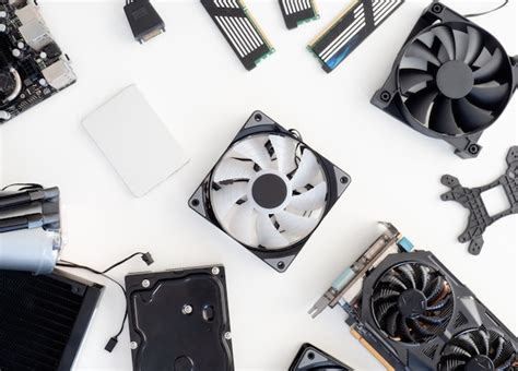 Premium Photo Top View Of Computer Parts With Harddisk Solid State Drive Ram Cpu Graphics