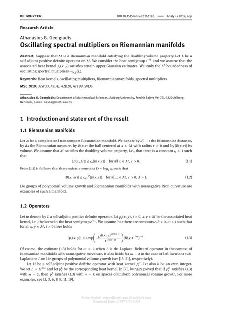 Pdf Oscillating Spectral Multipliers On Riemannian Manifolds