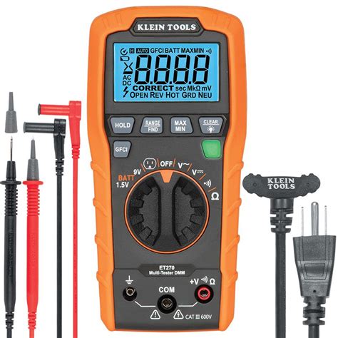 Klein Tools Digital Multi Tester Dmm With Receptacle Tester Et270 Acme Tools