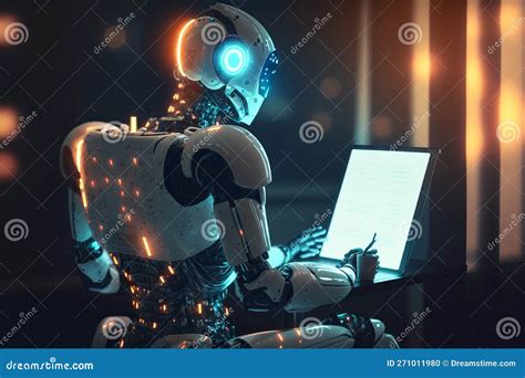 Ai Robot Working Using Tablet Futuristic Humanoid Worker Generative Ai Stock Illustration