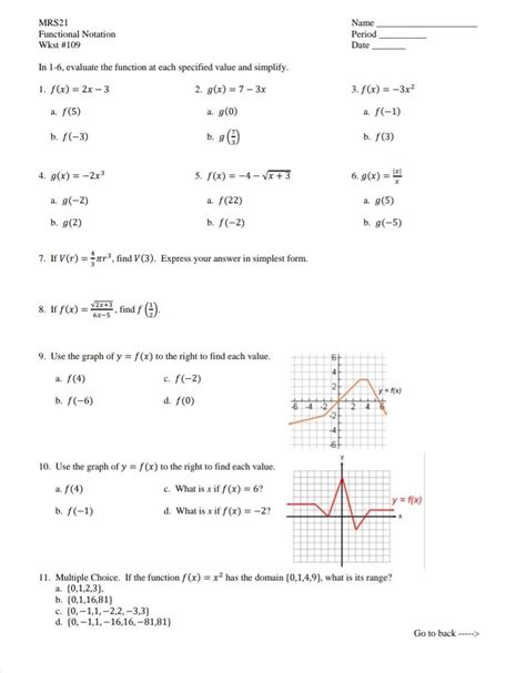 Solved Mrs21 Functional Notation Wkst 109 Name Period Date