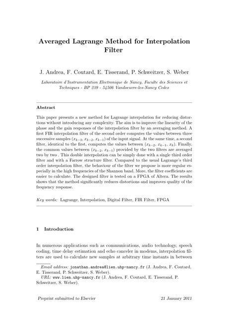 pdf averaged lagrange method for interpolation filter