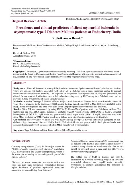 Pdf Prevalence And Clinical Predictors Of Silent Myocardial Ischemia In Asymptomatic Type 2