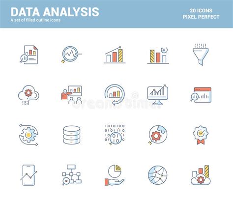 flat line filled icons design data analysis stock vector illustration of platform mining