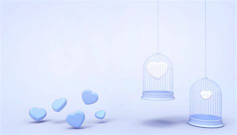 플 로트 케이지 및 최소한의 푸른 심장 그룹에 갇혀 흰색 심장 풍선 사랑 개념발렌타인 스타일현대 미술 파스텔 블루 배경3d 렌더링 3차원 형태에 대한 스톡 사진 및 기타