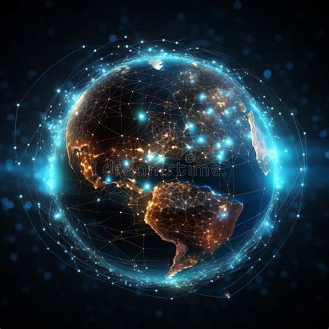 Digital Globe Surrounded By Linked Points Representing A Secure Global Network Stock