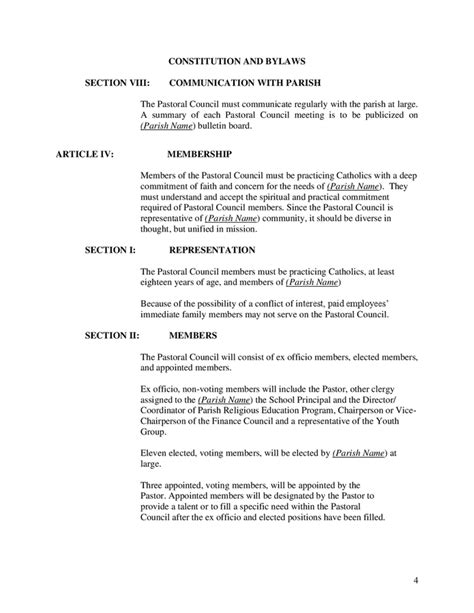 Constitution And Bylaws Sample Catholic Church In Word And Pdf