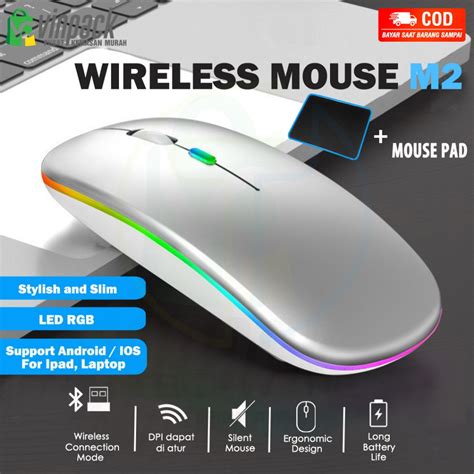 Jual Mouse Wireless Rechargeable Silent Click Slim 2 4G Wireless Bluetooth 1600 DPI RGB LED