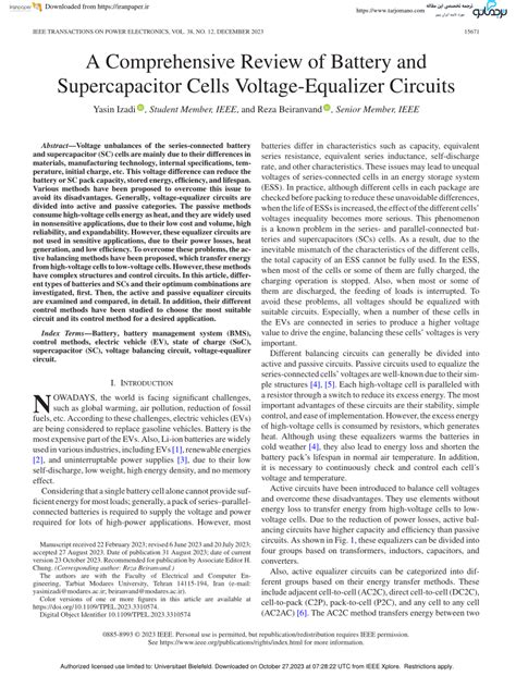 Pdf A Comprehensive Review Of Battery And Super Capacitor Cells Voltage Equalizer Circuits