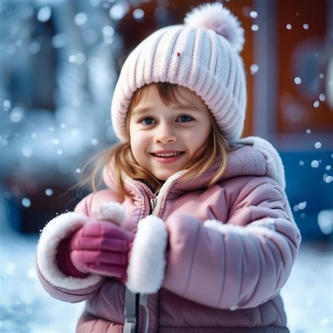 Premium Ai Image A Cute Small Girl Playing In Snow