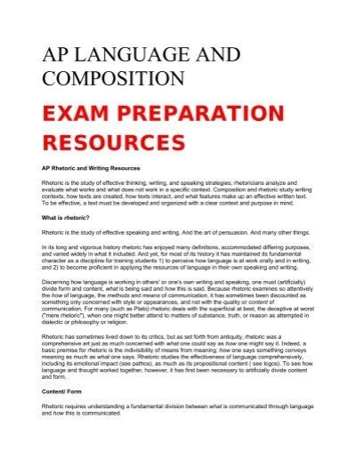 Ap Language And Composition Exam Preparation Resources