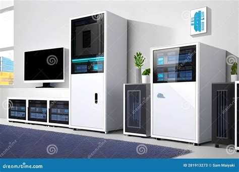 Online Cloud Data Storage Rack Concept In Glass Cube Digital Server For
