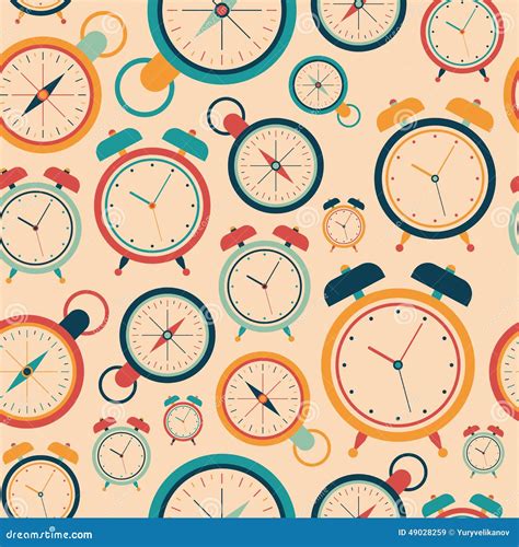 Seamless Pattern With Retro Alarm Clocks And Pocket Watches Stock Vector Illustration Of