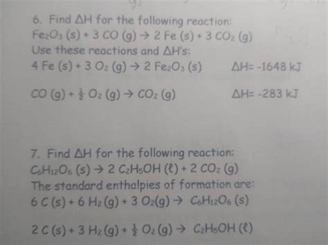 Solved 6 Find Δh For The Following Reaction Fe2o3