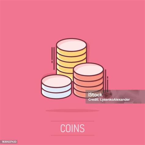 벡터 만화 동전 은 만화 스타일의 아이콘을 스택 머니 코인 사인 일러스트레이션 그림 통화 돈 사업 스플래시 효과 개념 교환에