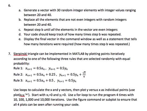solved 6 generate a vector with 30 random integer elements