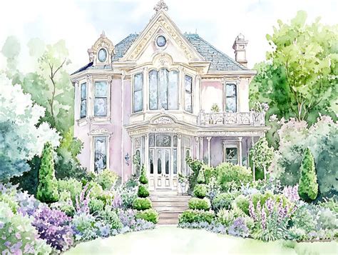 Watercolor Victorian House Stock Illustrations 1440 Watercolor