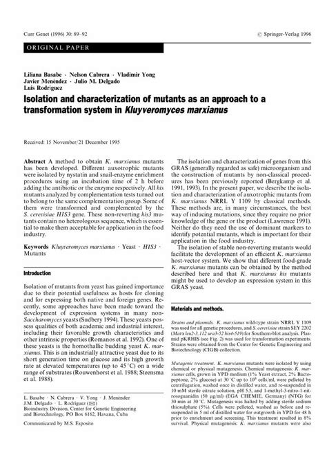 Pdf Isolation And Characterization Of Mutants As An Approach To A