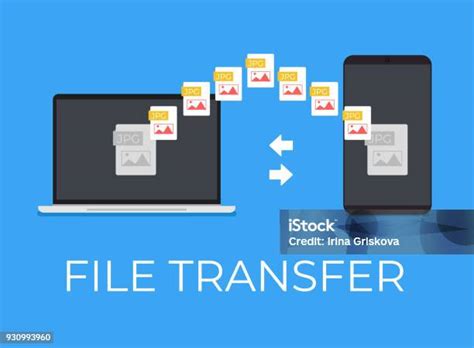 노트북과 스마트폰 사이의  Ftp 전송 파일 벡터 평면 만화 아이콘 그림 0명에 대한 스톡 벡터 아트 및 기타 이미지 0명 공유 개념 교환 Istock