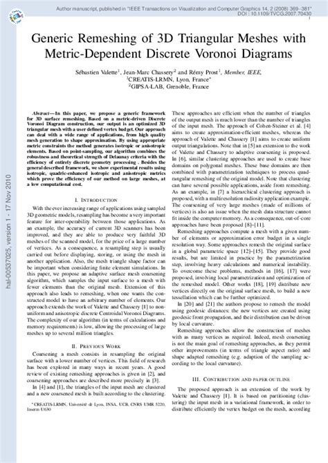 pdf generic remeshing of 3d triangular meshes with metric dependent