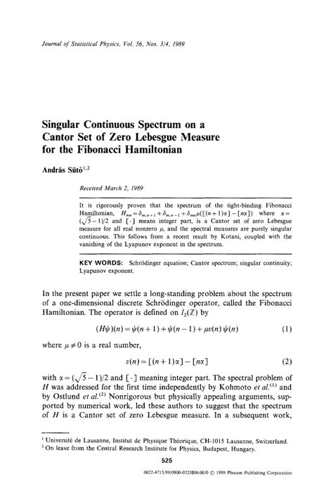 Pdf Singular Continuous Spectrum On A Cantor Set Of Zero Lebesgue