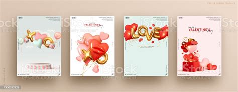 발렌타인 로맨틱 세트 벡터 배경 사실적인 3d 디자인 요소가 있는 축제 기프트 카드 템플릿 휴일 배너 웹 포스터 전단지 및 브로셔 인사말 카드 그룹 밝은 커버 발렌타인