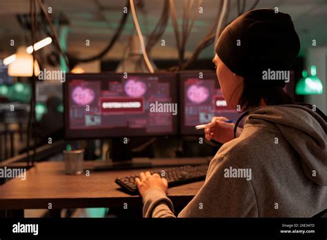 Male Criminal Reading System Hacked Alert On Pc Getting Access To Computer Database And