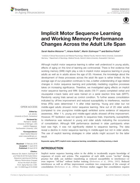 Pdf Implicit Motor Sequence Learning And Working Memory Performance