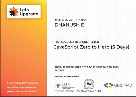 Dhanush E On Linkedin Completed A Javascript Course Mastering The Core Concepts Of The