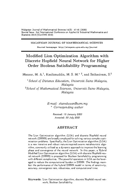 Modified Lion Optimization Algorithm With Discrete Hopfield Neural Network For Higher Order