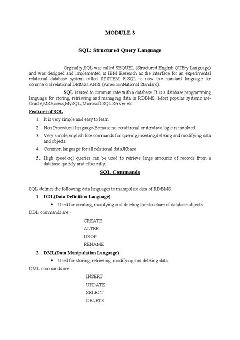 Module 3 Module 3 Sql Structured Query Language Orginallysql Was